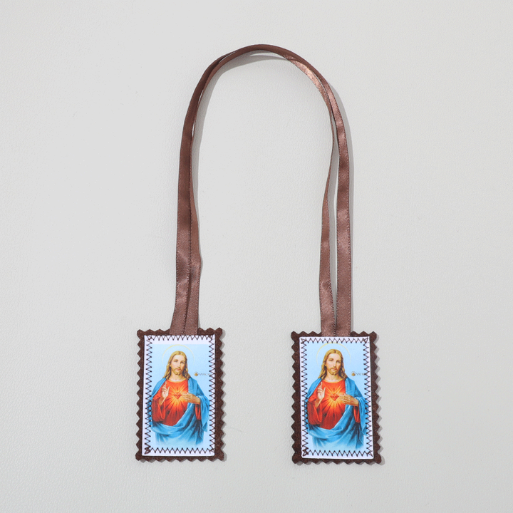 Customized Handmade Fabric Scapula Religious Saint Figure Pattern Brown ...