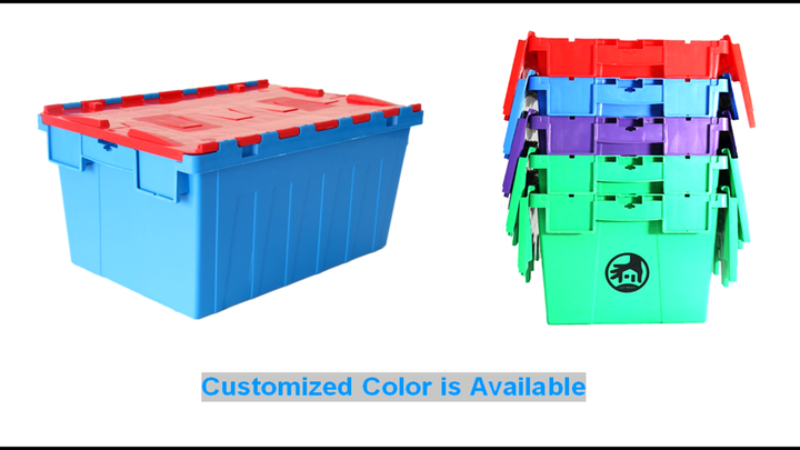 Warehouse Plastic Moving Crate Nestable Storage Attached Lid Containers ...