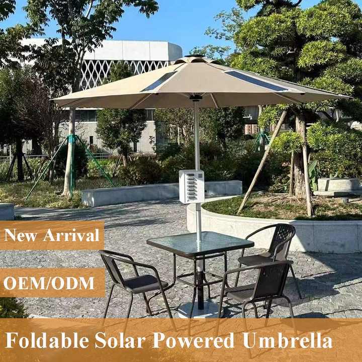Solar Powered Umbrella - Portable Power Bank & LED Lights