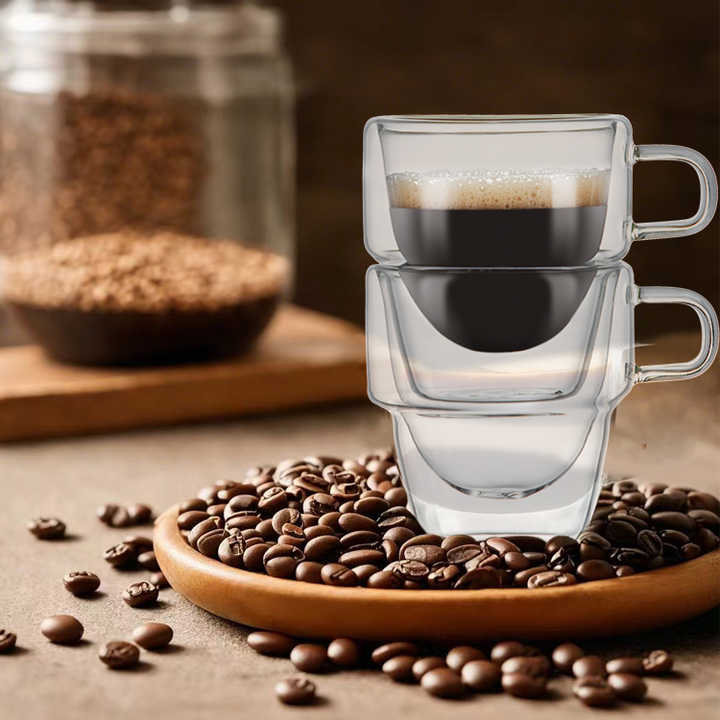 Borosilicate Glassware Tea Double Wall Insulated Coffee Mug Stackable ...