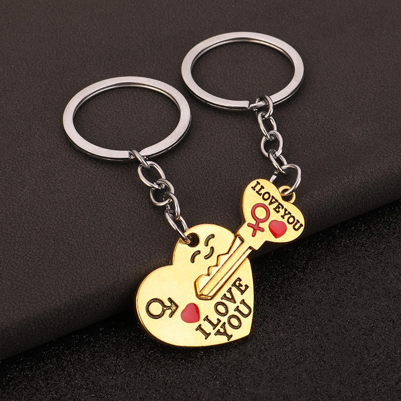Couple Heart Key & Lock Keychain I Love You Engraved Pendant for Bag ...