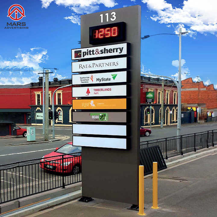 Steel Outdoor Three Side Wayfinding Pylon Signs Digital Business Road ...
