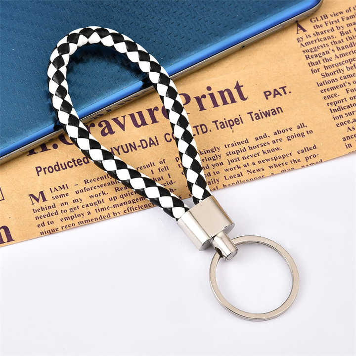 Braided Rope Weave Car Braided Leather Keychain Handmade Colorful PU ...