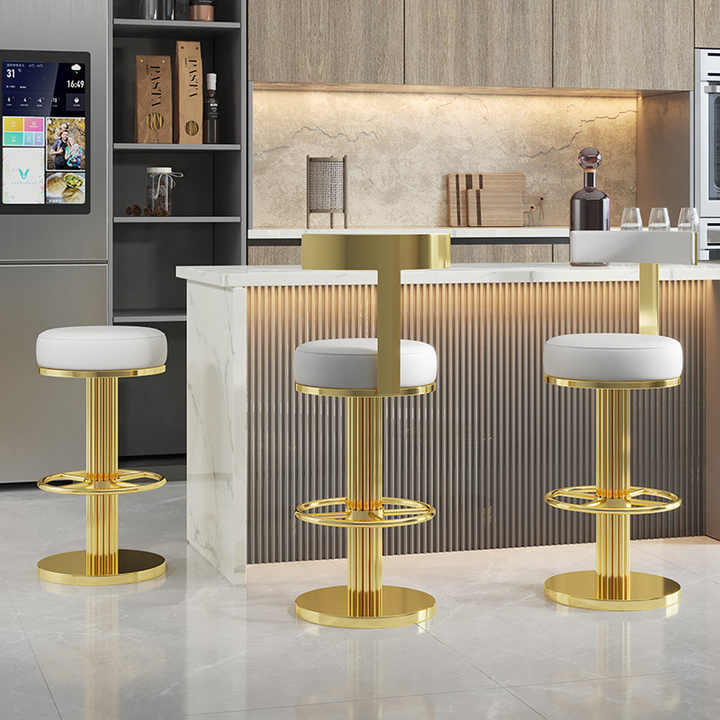 Modern Metal Base Adjustable Swivel Gold Bar Chair Luxury Leather High ...