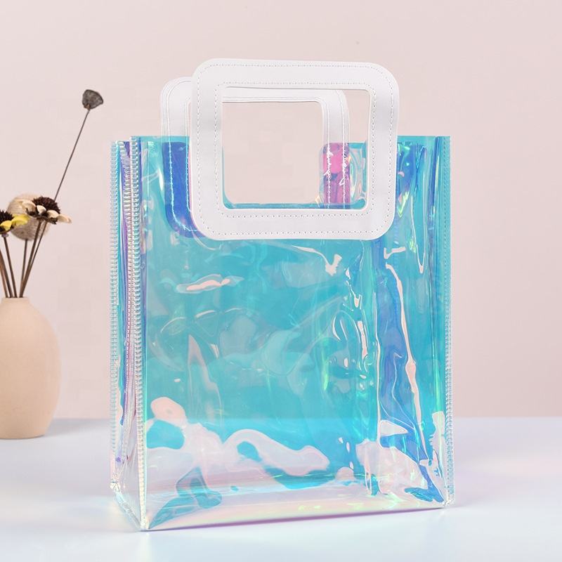 Clear Waterproof Holographic Laser PVC Perfume Gift Packaging Tote Bags ...