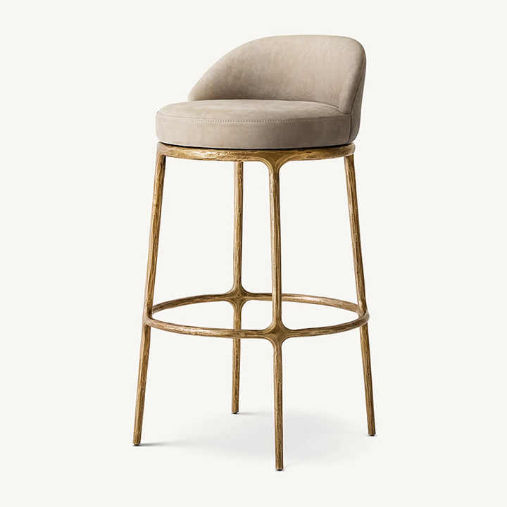 THADDEUS Hand Forged Swivel Golden Brass Metal Frame Stool