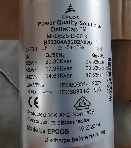 EPCOS B32376S7756J050 3*75UF 750V 1060 9ka - Three-Phase Capacitor