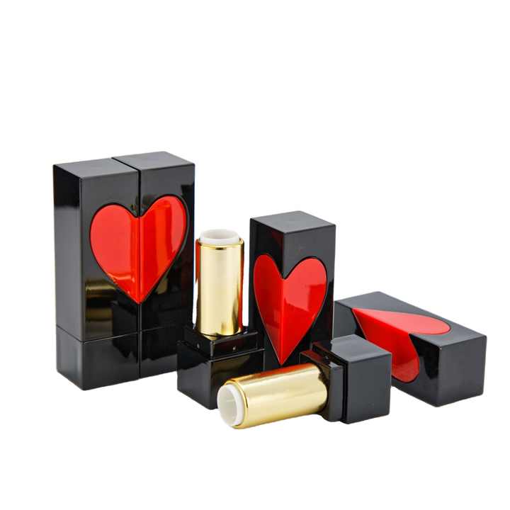 Romantic Love Heart Design Empty Lipstick Tube - Black Plastic