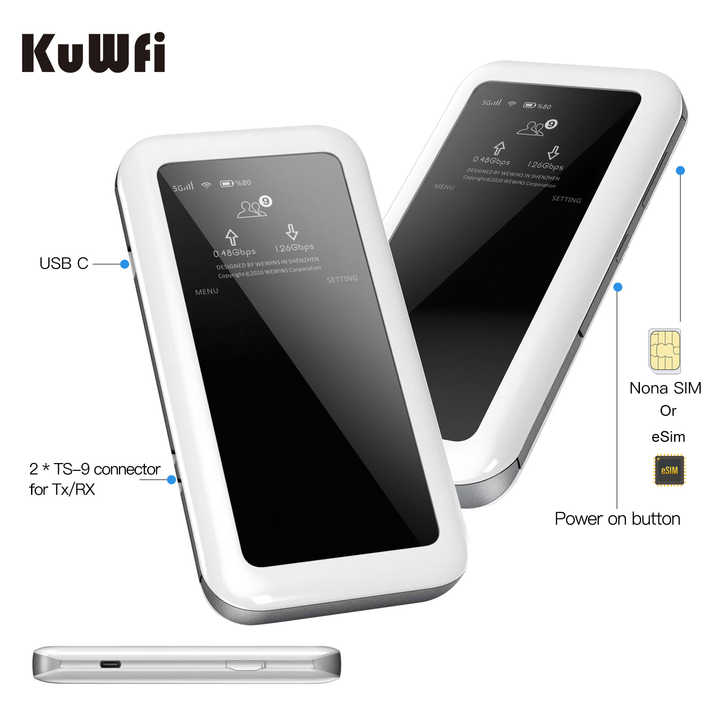 Kuwfi M46-E AX1800 5G E-Sim Portable Router - 1800 Mbps Speed