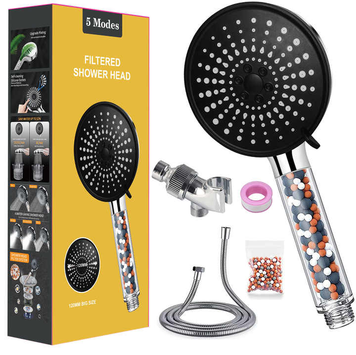 Large Modern Shower Head with 5 Spray Modes Water Saving Mineral Stone ...