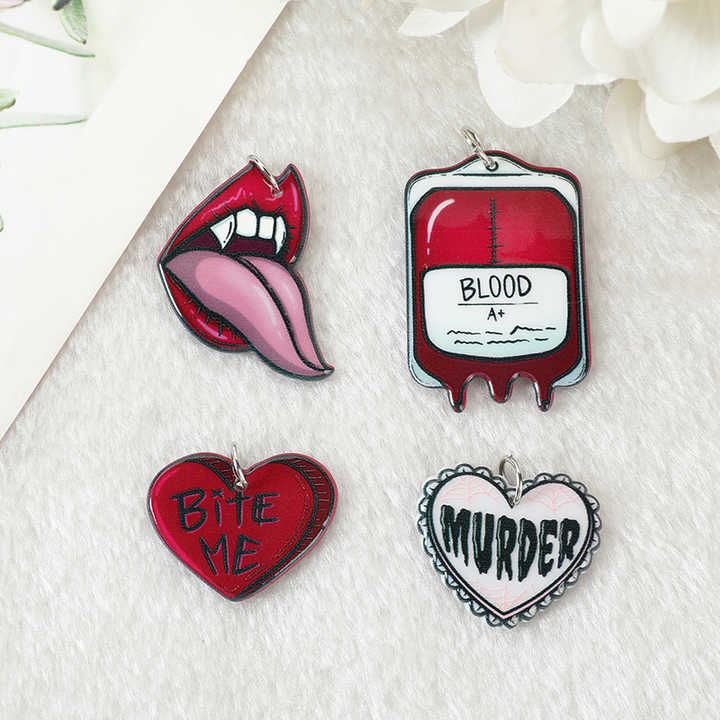Halloween Charms Creepy Vampire Lips Blood Bag Bite Me Murder Heart ...