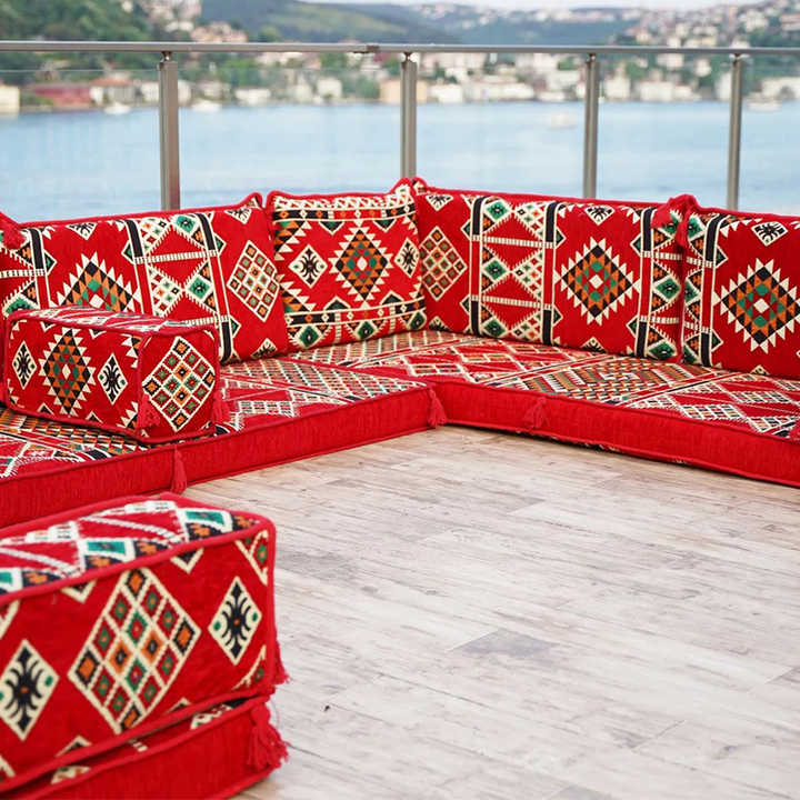 Arabic Majlis Corner Fabric Modular Sectional Sofa Set Red U-Shape ...