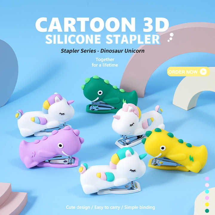 Mini & Portable Cartoon Unicorn-Dinosaur Dual Design Stapler Perfect ...