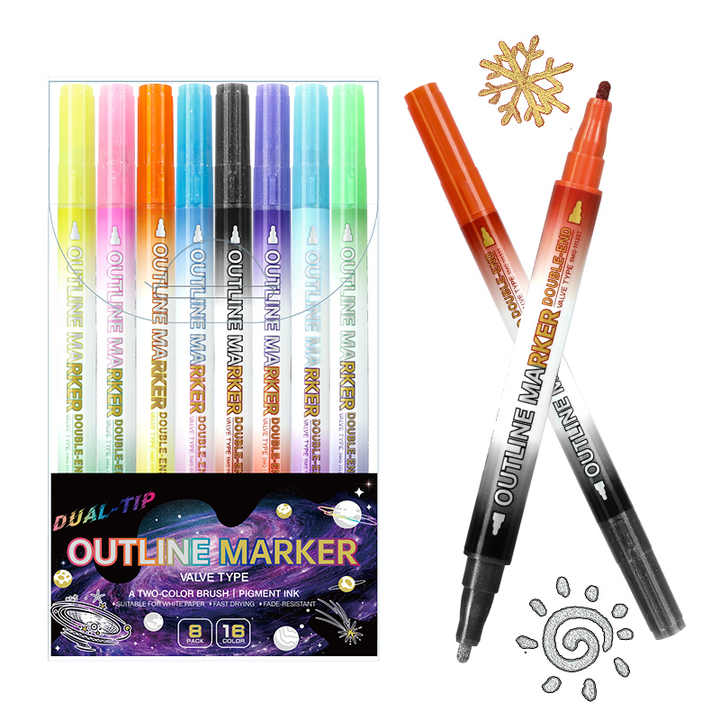 8 Colors Curve Outline Marker Highlighter Pen Set for Party Decoration