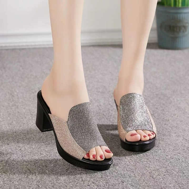 New Summer tide New Style Women's slippers with Thick Heels and High ...