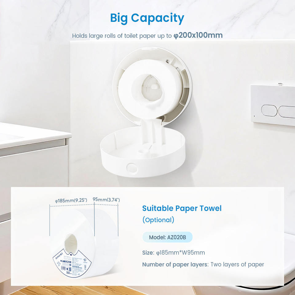 Wall-Mounted Public Restroom Toilet Paper Dispenser - Center-Pull Jumbo ...