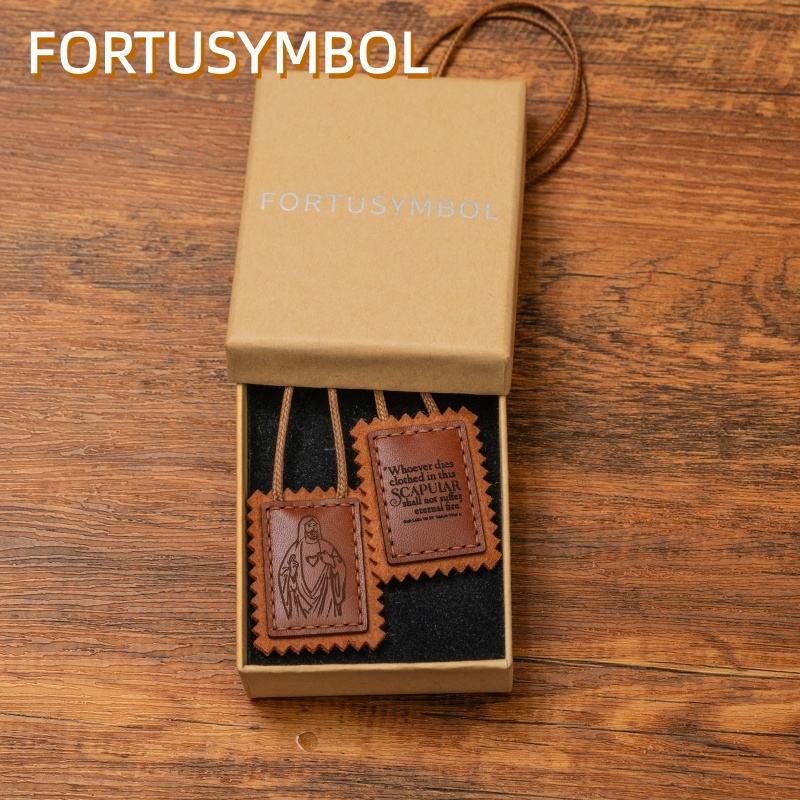 FORTUSYMBOL Customized Scapular Pendant Necklace Made of Leather Custom ...