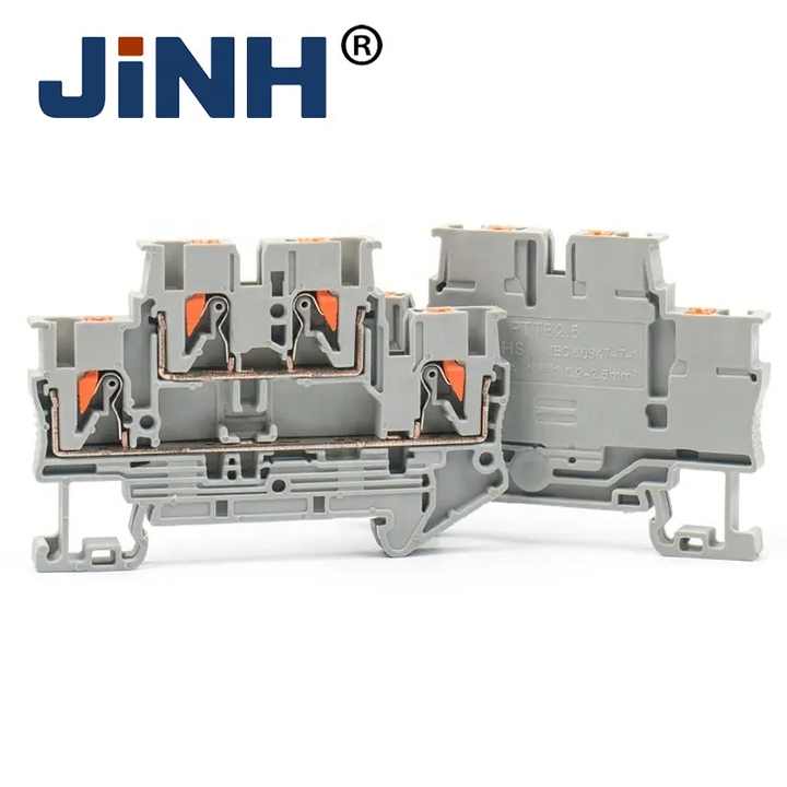 JINH PTTB 2.5 Feed Through DIN Rail Push in Connection Screw Plastic Brass Terminal Block ...