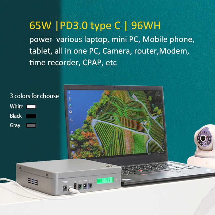 65W DC Mini UPS with 30000mah Battery for Laptop & Devices
