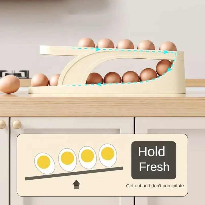 Automatic Scrolling Plastic Egg Rack Holder Kitchen Refrigerator Storage Box Double Layer Modern ...