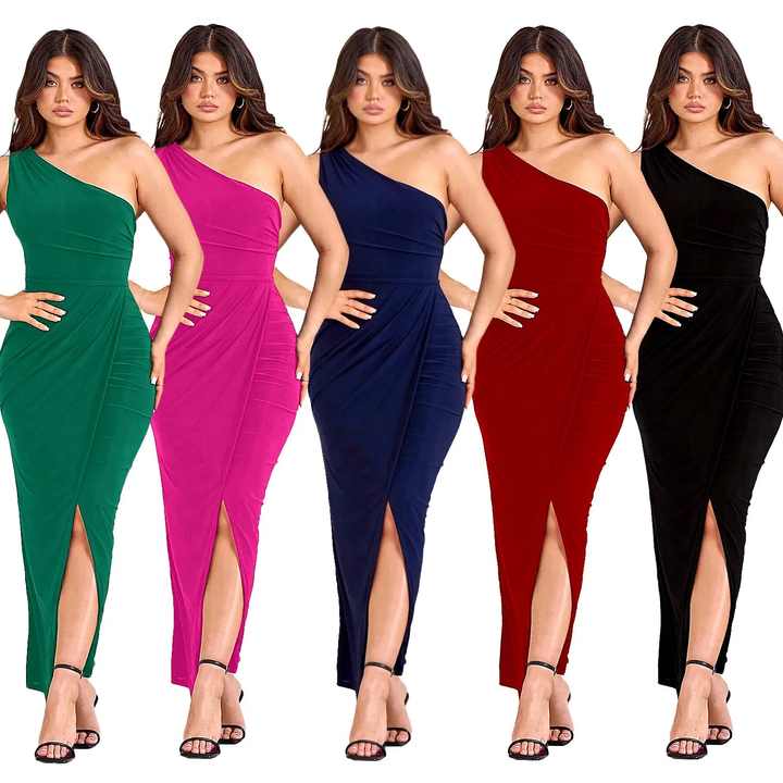 Ccd2407122 Quite 2024 Summer New Women's Oblique Shoulder Pink Dresses ...