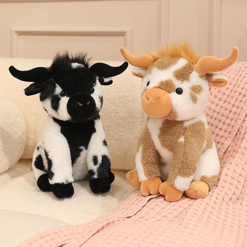 Pink Brown Black Cow Plush Toy Realistic Highland Cattle Stuffed Animal ...