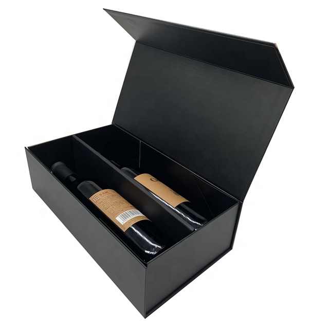Custom Folding Magnetic Gift Box - Black Luxury Wine Bottle Packaging