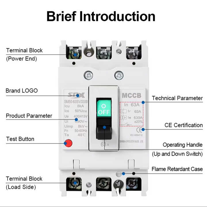 SPX High Quality MCCB Molded Case Circuit Breaker AC/DC 3P 400V 35kA 2P ...