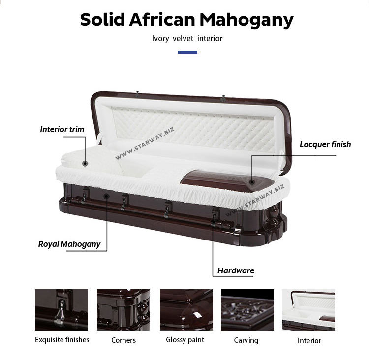 9802 Premium Solid Hardwood Burial Casket with Padded Interior USA EU ...