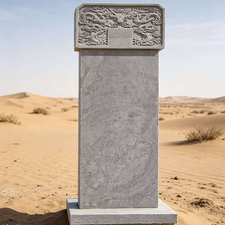 Classic Grey Granite Upright Tombstone with Detailed Carved Top Blank ...