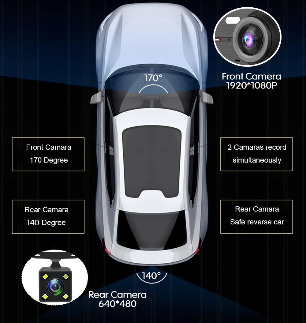 1080P Car Dash Cam Night Vision 4 Inch IPS Screen Full HD Wide Angle G ...