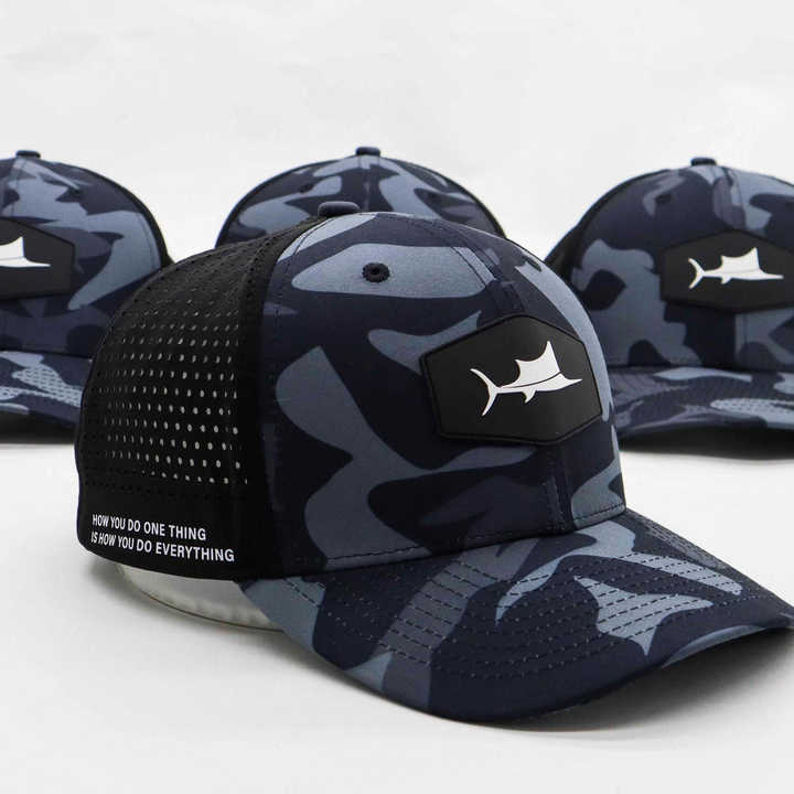 Custom 6 Panel Laser Cut Perforated Fishing Cap - Waterproof