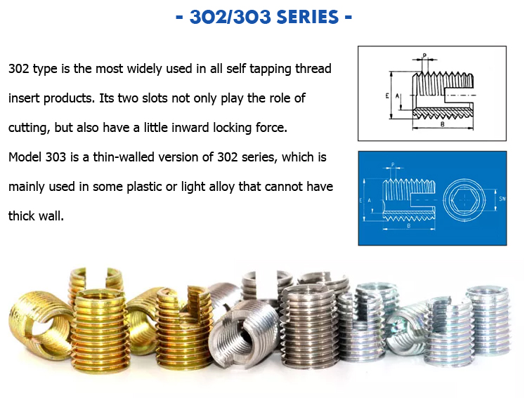 302 Brass Composite Self-Tapping Thread Inserts for Industrial Plastics Products from Xinxiang ...