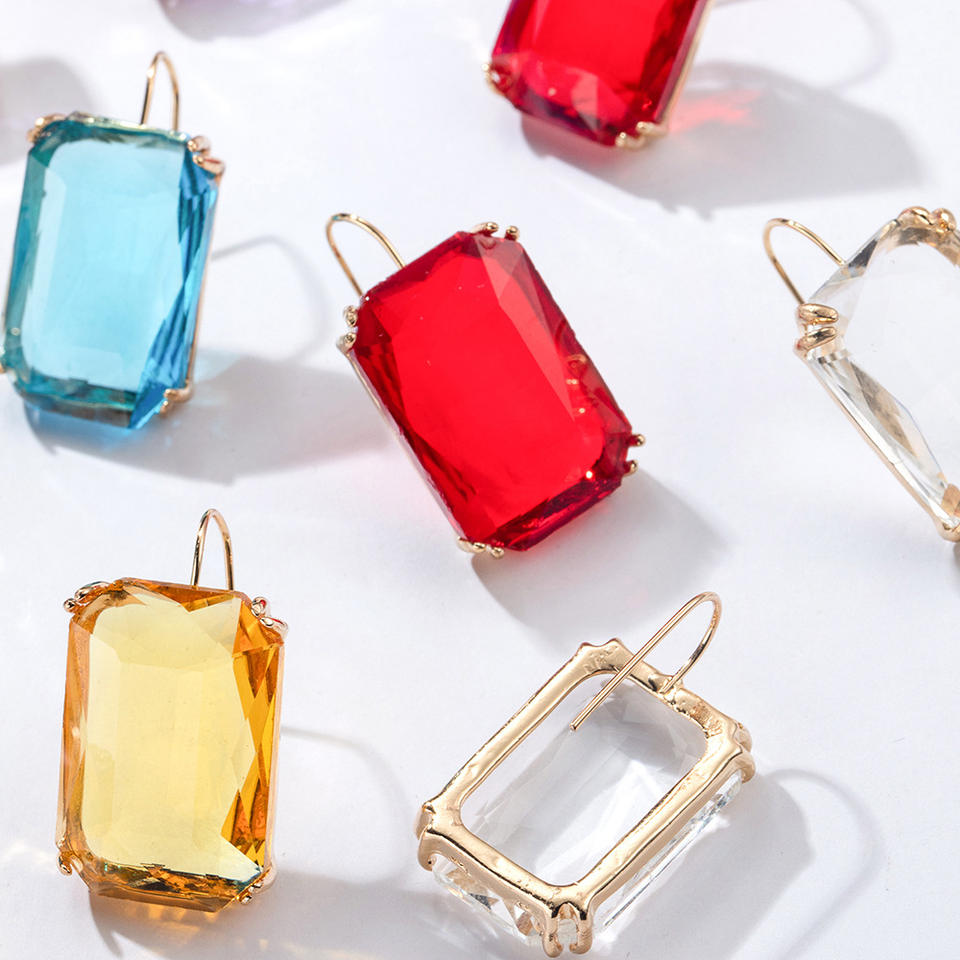 YEHHY Colored Transparent square Zircon Earrings Ear Hooks Multi-color ...