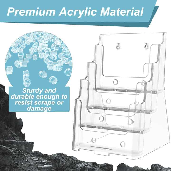 4 Tier 6x9 Inch Acrylic Brochure Holder Clear Flyer Display Stand Wall ...