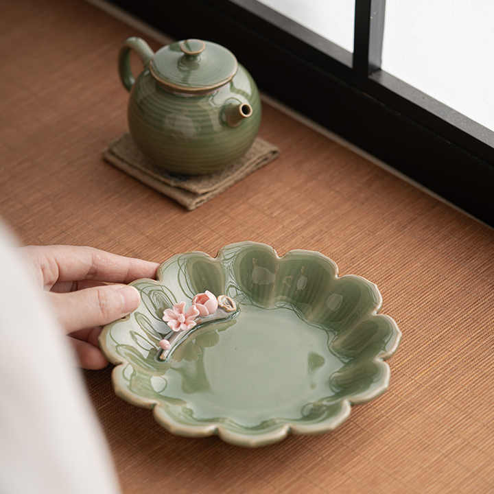 Ceramic Tea Tray Handmade Pinch Flower Pot Draining Teapot Platform ...
