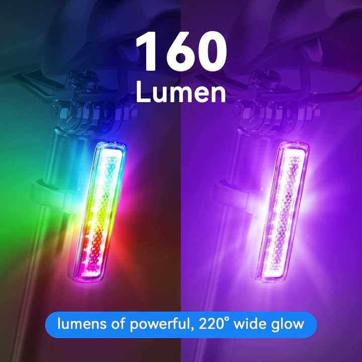RGB Bike Tail Light 750 MAh Bicycle Lights Memory Mode Rainbow LED ...