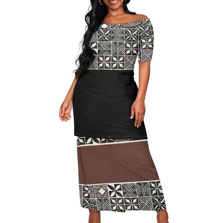 Polynesian Style Puletasi Dresses Suit Custom Tiare Tribal Tapa Siapo ...