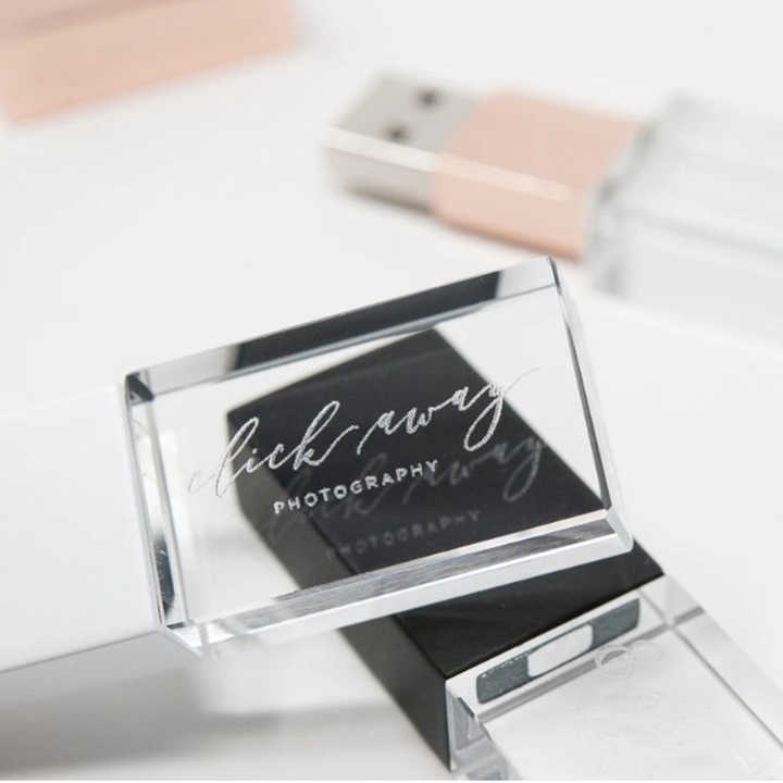 Custom Golden Rose Glass USB Flash Drive in Linen Box - 8GB/16GB/32GB ...