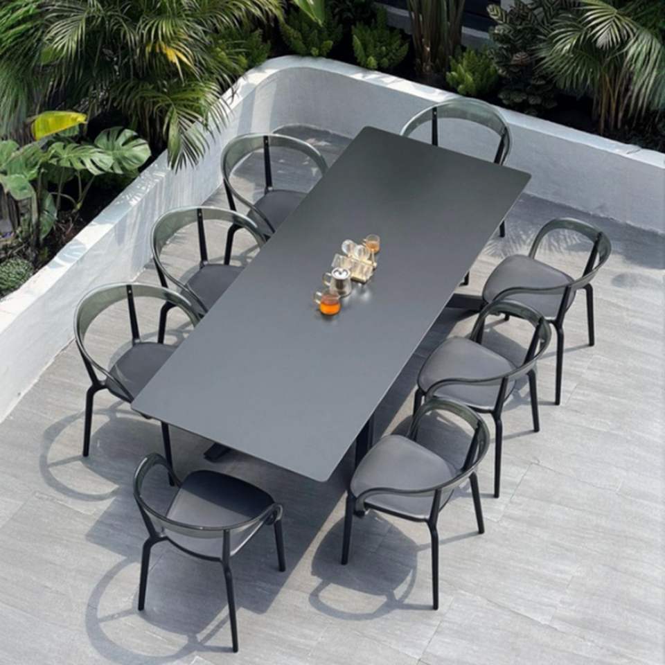 AJUNION Weatherproof Metal Dining Table Outdoor Dining Set Plastic ...