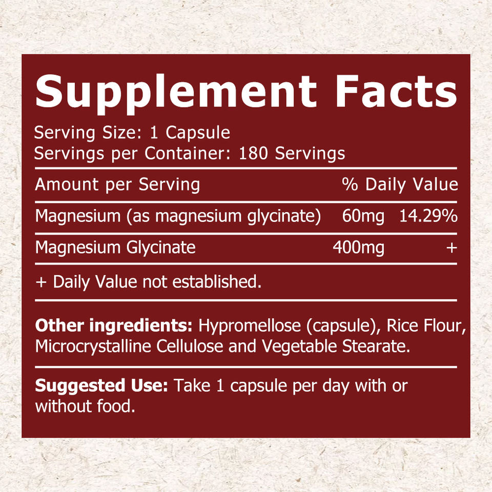 Magnesium Glycinate Capsules 180 Veggie Capsules Elemental Magnesium ...
