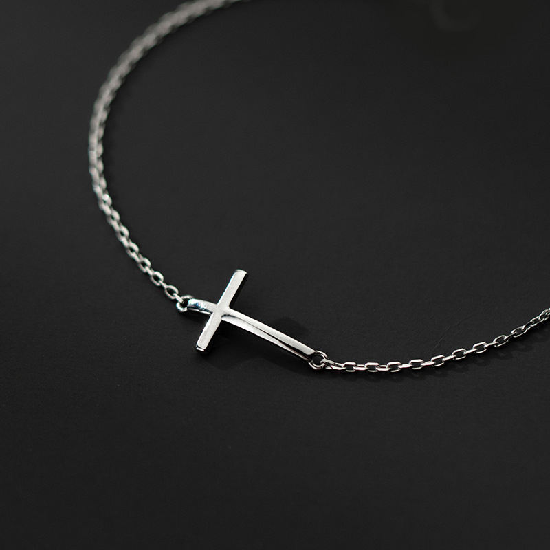 Real 925 Sterling Silver Fashion Simple Polishing Cross Link Chain ...