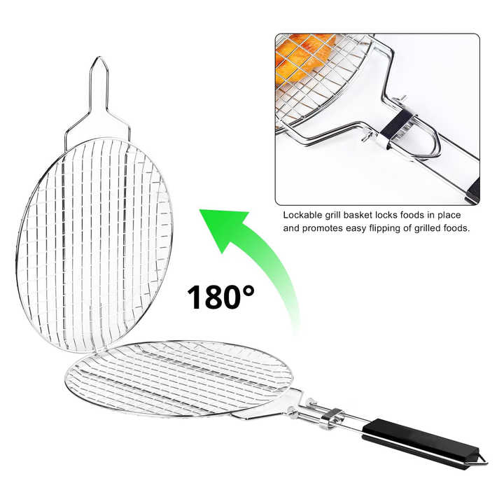 2025 Portable BBQ Barbecue Basket Folding Grill Net Removable Barbecue ...