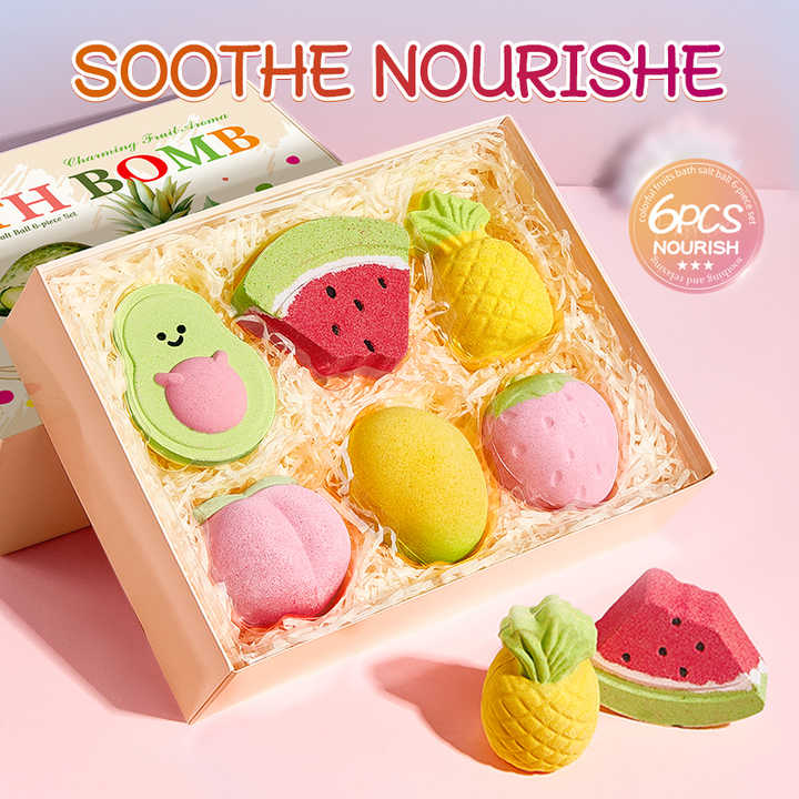 SADOER Colorful Fruit Bath Salt Ball Set of 6 Deep Gentle Cleaning Body ...