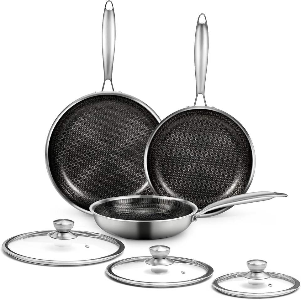 6 Pieces Stainless Steel Frying Pan Set with LidsInduction Skillet Set ...
