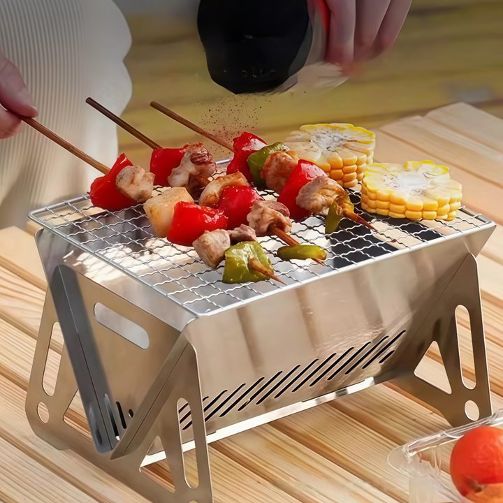 Portable Charcoal Barbecue Stove Card Type Stainless Steel Folding Mini BBQ Grill for Outdoor ...