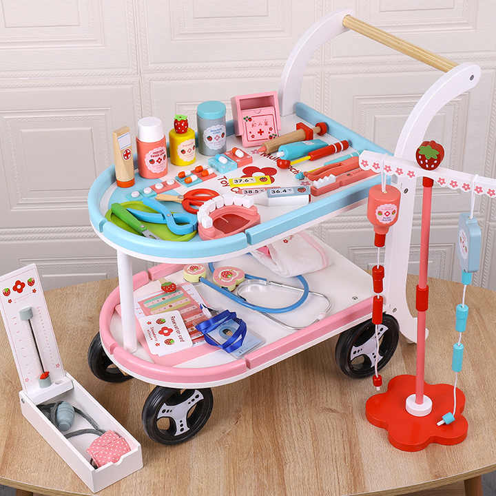 Children Wooden Simulation Pretend Pink Doctor Dental Car Set ...