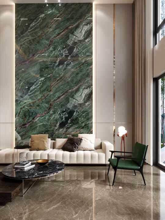 Green Book Match Sintered Stone Panels - Durable & Stylish