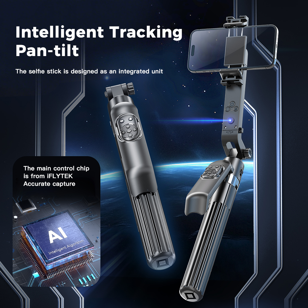360 Auto Rotating Tripod Stand - AI Face Tracking, Foldable Design