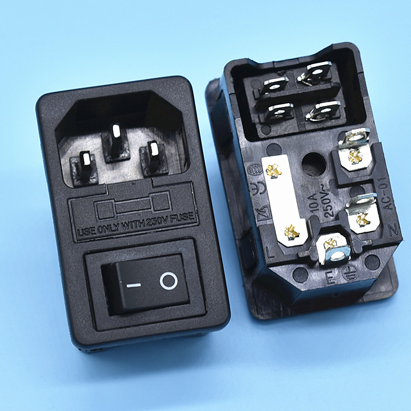 AC-01 10A 250V AC Power Female Jack Connector with 4 Pin Rocker Switch ...